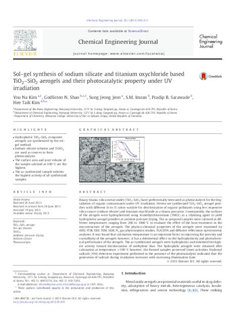 Pdf Sol Gel Synthesis Of Sodium Silicate And Titanium Oxychloride Based Tio2 Sio2 Aerogels And