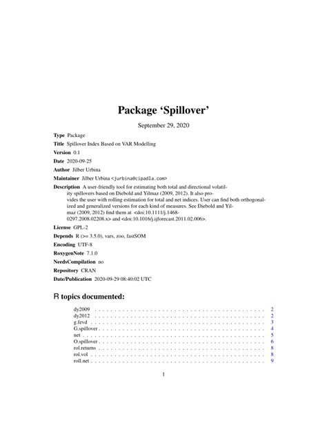 Pdf Package Spillover Spillover Index Based On Var Modelling Diebold And Yilmaz 2009 2012
