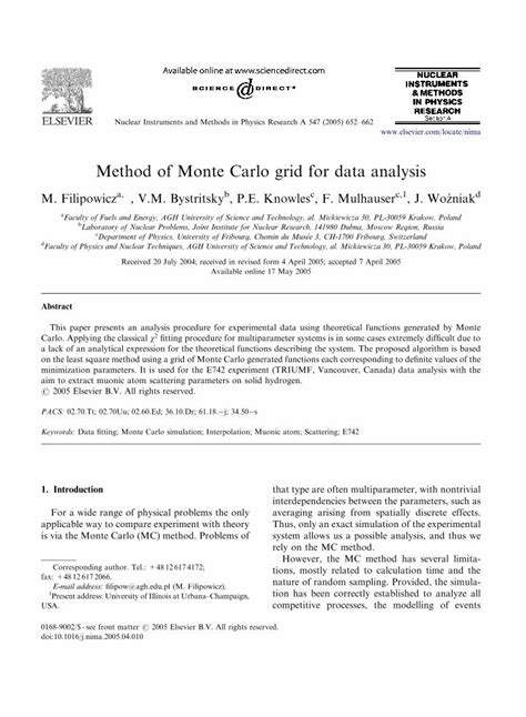 Pdf Method Of Monte Carlo Grid For Data Analysis Dokumentips