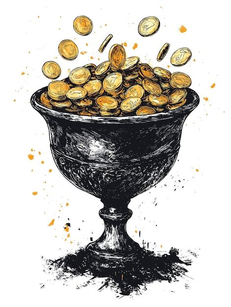 Sketch Of Grail Overflowing With Gold Coins Premium Ai Generated Vector
