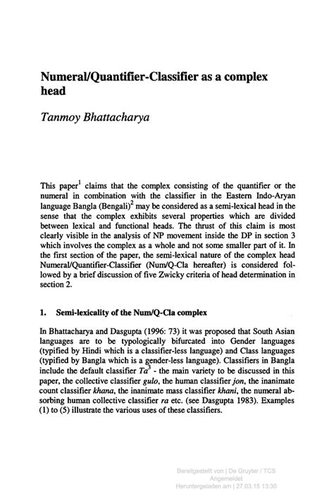 Pdf Numeralquantifier Classifier As A Complex Head