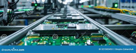 An Electronics Assembly Line With Soldering Stations And Circuit Board Testers Illustrating The