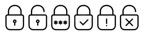 Safety Line Icon Set Security Sign Password Ui Ux Stock Illustration