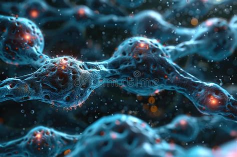Abstract Microscopic View Of Interconnected Blue Cells With Orange
