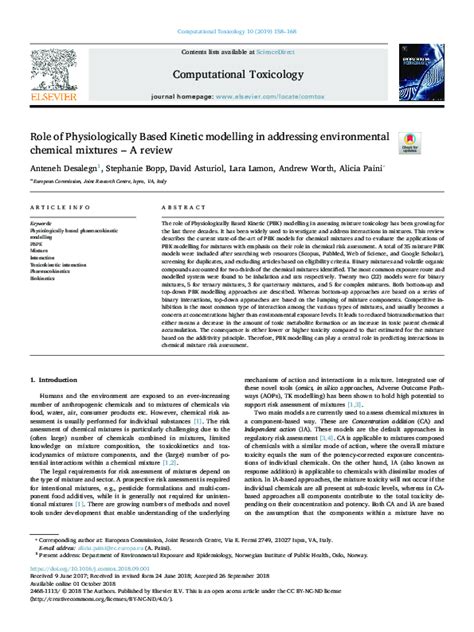 Pdf Role Of Physiologically Based Kinetic Modelling In Addressing