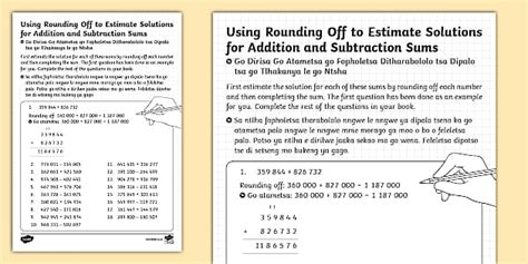 Using Rounding Off To Estimate Solutions For Addition And Subtraction Sums