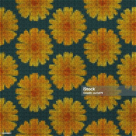 그림 크로스 스티치 메리 골드 금송화 꽃 꽃의 질감 연속 복제를 위한 매끄러운 패턴 플로럴 배경 콜라주 0명에 대한 스톡 사진 및 기타 이미지 Istock