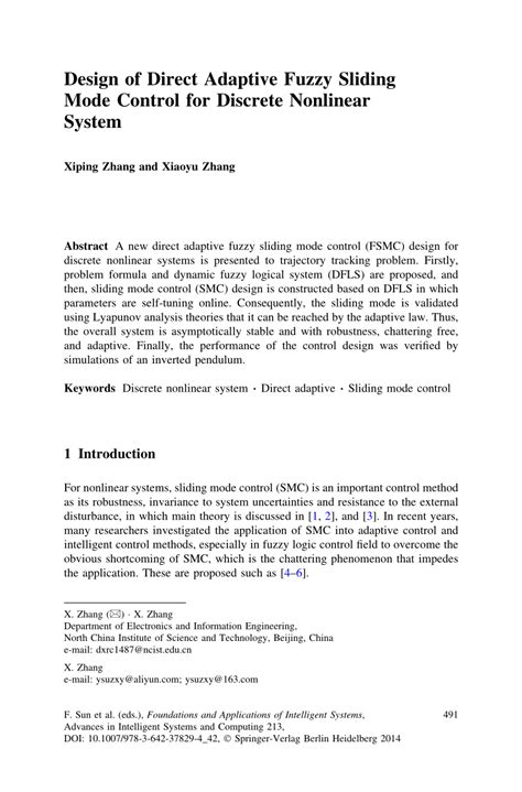 Pdf Design Of Direct Adaptive Fuzzy Sliding Mode Control For Discrete Nonlinear System