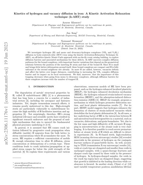 Pdf Kinetics Of Hydrogen And Vacancy Diffusion In Iron A Kinetic
