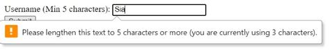 how to set a minlength validation in html5