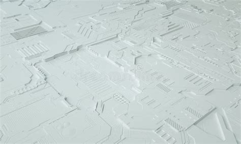 Macro Rendering Of A Futuristic Electronic Printed Circuit Board With