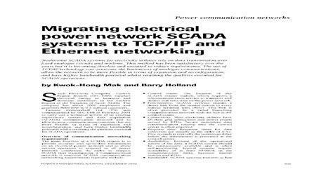 Migrating Electrical Power Network Scada Systems To Tcpip And Ethernet