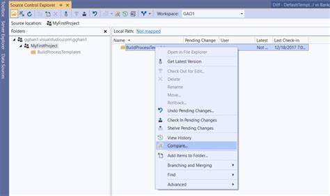 Comapare Files With TFS And Git GUI In Visual Studio