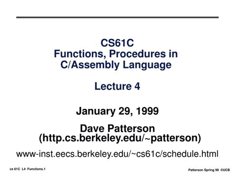 Ppt Cs61c Functions Procedures In Cassembly Language Lecture 4 Powerpoint Presentation Id