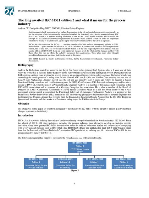 The Long Awaited Iec 61511 Edition 2 And What It Means For The Process Industry Pdf Safety