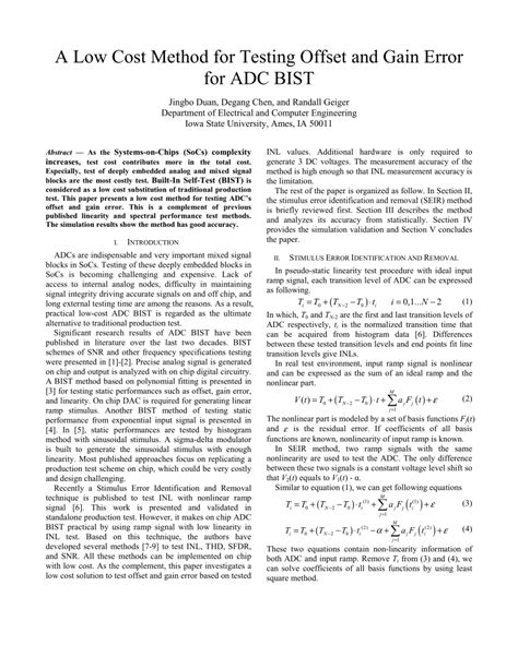Pdf A Low Cost Method For Testing Offset And Gain Error For Adc Bist