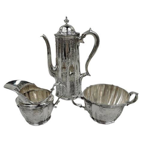Antique Tiffany Victorian Regency 3 Piece Sterling Silver Coffee Set