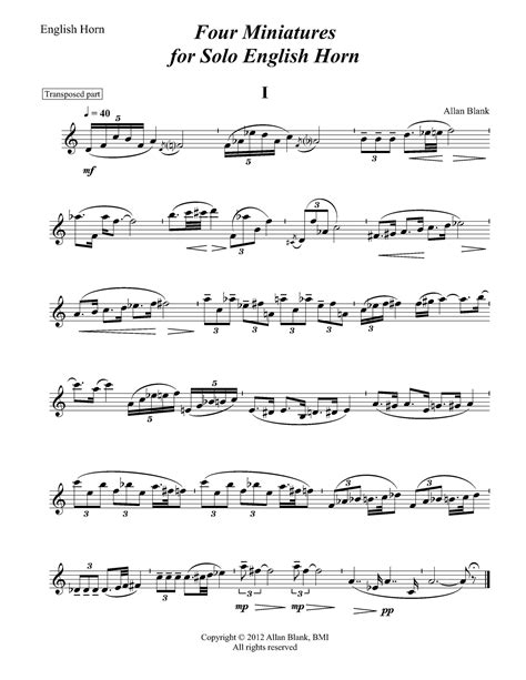 Four Miniatures For Solo English Horn American Composers Alliance