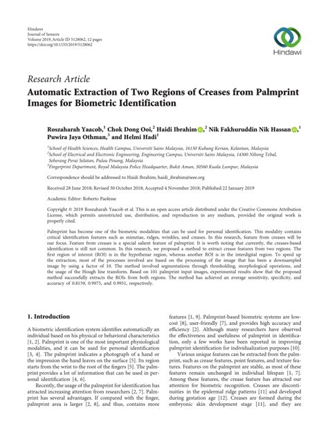 pdf automatic extraction of two regions of creases from palmprint