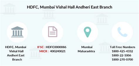 HDFC Mumbai Vishal Hall Andheri East IFSC Code HDFC