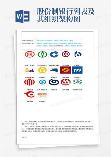 股份制银行列表及其组织架构图Word模板下载 编号lazbawdr 熊猫办公