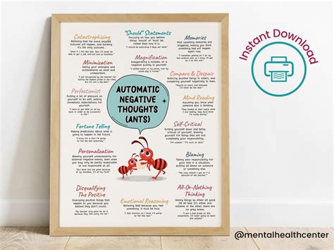 Automatic Negative Thoughts Ants Therapy Poster Cognitive Distortions Cbt Poster Mental Health