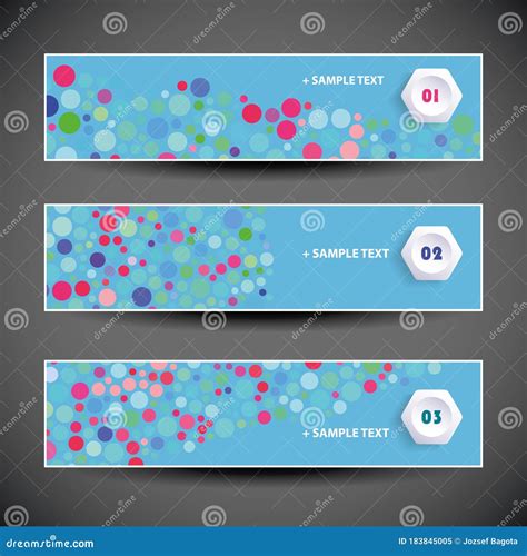 Colorful Set Of Three Header Designs With Dots And Circles Stock Vector Illustration Of