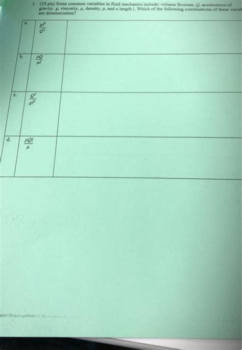 Solved Pts Some Common Variables In Fluid Mechanics Chegg Com
