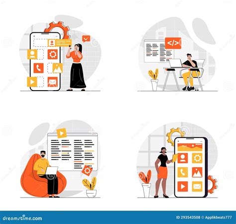 Ui Ux Development Concept With Character Set Collection Of Scenes