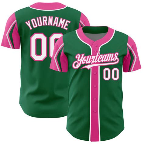 Custom Kelly Green White Pink 3 Colors Arm Shapes Authentic Baseball J