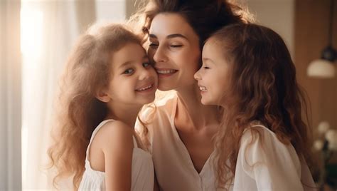 Cute Girl Daughter Embracing Mother From Behind Expressing Gratitude