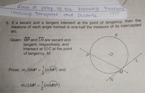 solved veco 6 if a secant and a tangent intersect at the point of