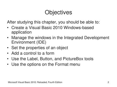 Ppt Microsoft Visual Basic 2010 Reloaded Fourth Edition Powerpoint Presentation Id268170