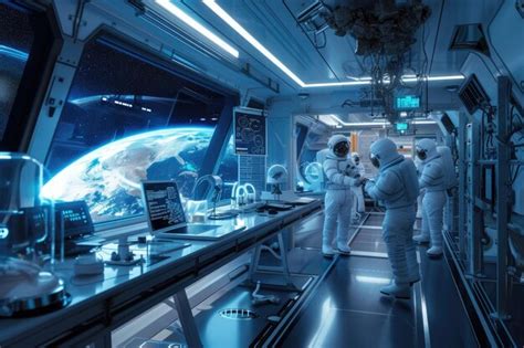 Premium Photo A Hightech Laboratory On A Space Station Futuristic