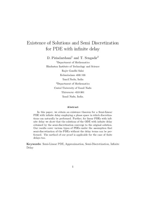 Pdf Existence Of Solutions And Semi Discretization For Pde With