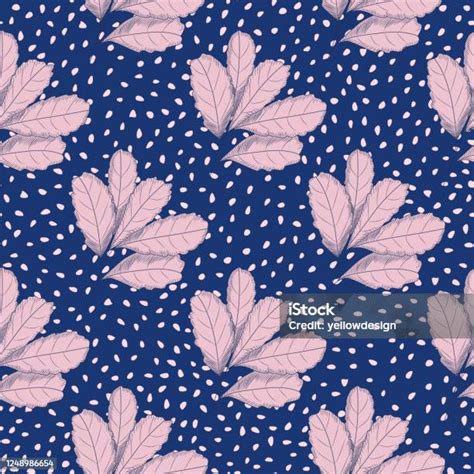 블루 배경에 빈티지 핑크 리프 매끄러운 패턴 나무잎배경 가을 꽃 벽지 가리기에 대한 스톡 벡터 아트 및 기타 이미지 가리기 가을 계절 Istock