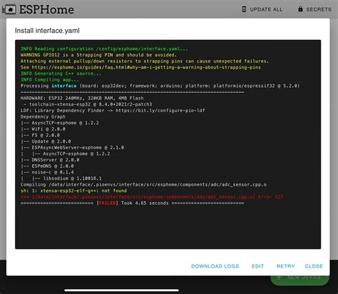 Esp Home Error Message Esphome Home Assistant Community