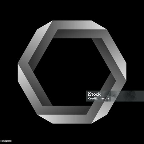 검은 색 배경에 펜로즈 육각형 불가능한 개체 또는 불가능한 그림 또는 이해할 수없는 그림 3차원 형태에 대한 스톡 벡터 아트 및 기타 이미지 Istock