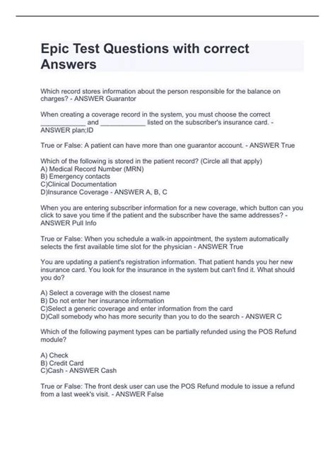 Epic Test Questions With Correct Answers Rated A 2023 2024 Latest Update Epic Amb 400 Stuvia Us