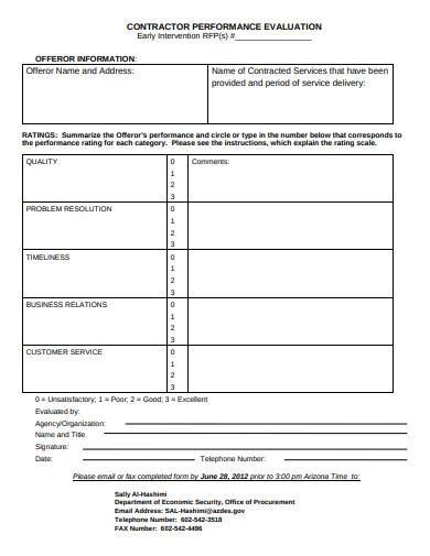 Free 11 Contractor Performance Evaluation Samples In Pdf Ms Word