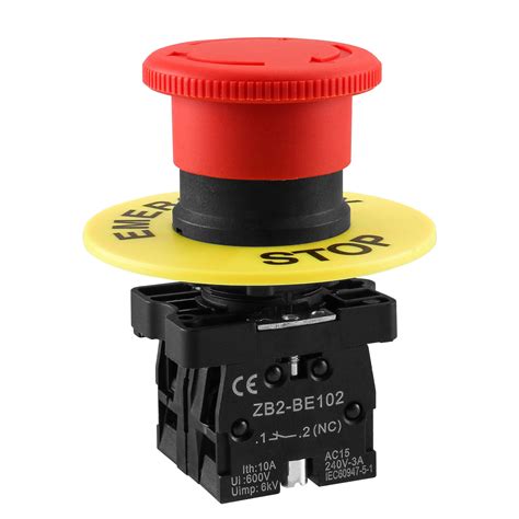 22mm Push Button Switch 2nc N C Red Mushroom Emergency Stop Zb2 Be102