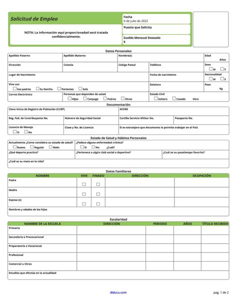 Plantilla De Solicitud De Empleo