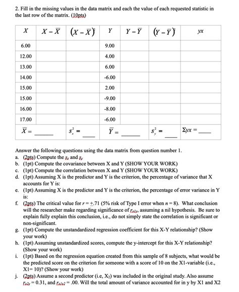 solved 2 fill in the missing values in the data matrix and