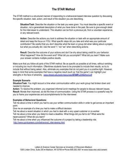 Star Method For Behavioral Based Interview Questions Pdf