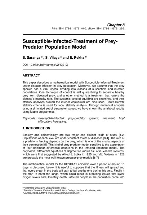 Pdf Susceptible Infected Treatment Of Prey Predator Population Model