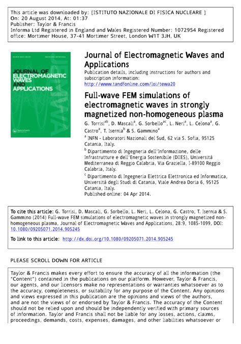 Pdf Full Wave Fem Simulations Of Electromagnetic Waves In Strongly Magnetized Non Homogeneous