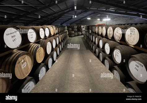 Scotch Whisky Barrels In Warehouse At Edradour Distillery In Pitlochry Scotland United Kingdom