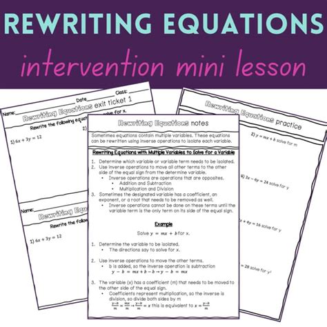Rewriting Equations For A Variable Mini Lesson 8th 9th 10th Grades