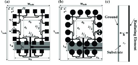 geometry of the proposed uwb arrays antennas a and b the top view of