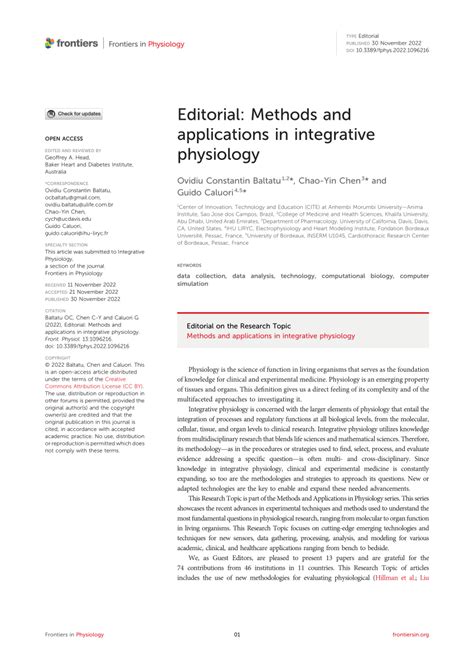 Pdf Editorial Methods And Applications In Integrative Physiology